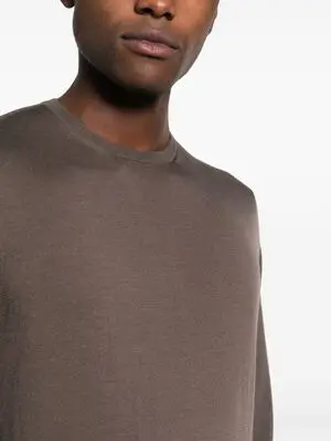 DELL'OGLIO Crew-neck Rib-trim Jumper - Brown