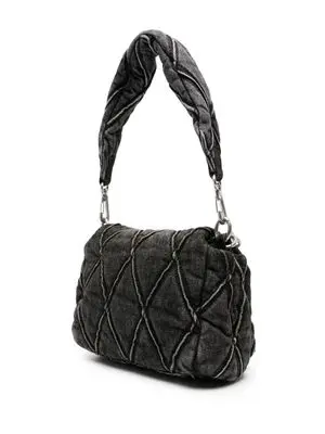 DIESEL® Small Logo-charm Quilted Denim Bag - Black