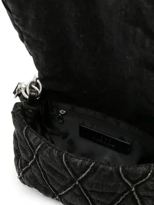 DIESEL® Small Logo-charm Quilted Denim Bag - Black