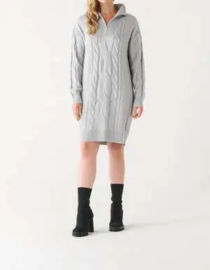 Dex Cable Knit Zip Front Sweater Dress In Light - Grey