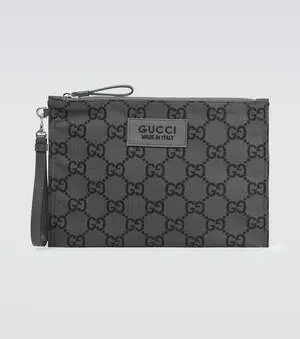 Gucci Gg Leather-Trimmed Pouch - Grey | Editorialist
