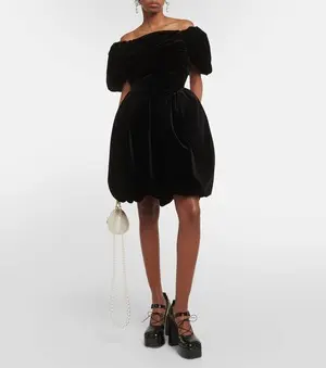 Simone Rocha Off-shoulder Velvet Mini Dress