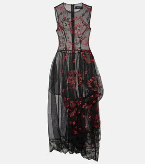 Simone Rocha Floral Embroidered Tulle Midi Dress