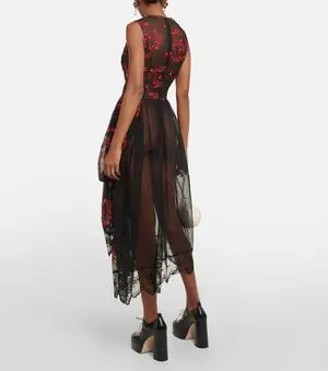 Simone Rocha Floral Embroidered Tulle Midi Dress