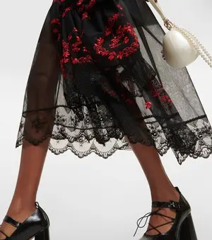 Simone Rocha Floral Embroidered Tulle Midi Dress