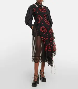 Simone Rocha Floral Embroidered Tulle Midi Dress