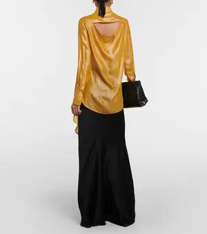 Victoria Beckham Draped Tie-neck Lamé Blouse