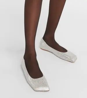 Amina Muaddi Ane Embellished Ballet Flats - Silver