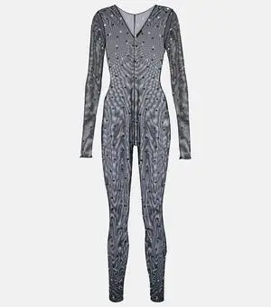 Oseree Gem Embellished Mesh Jumpsuit