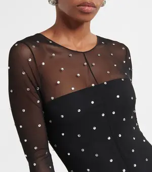 Oseree Gem Embellished Mesh Jumpsuit
