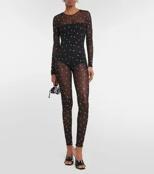 Oseree Gem Embellished Mesh Jumpsuit