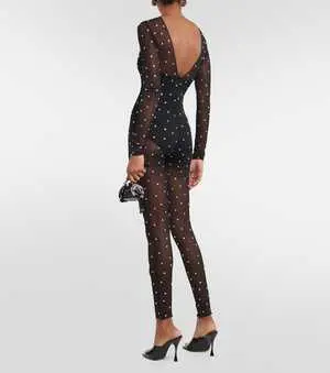 Oseree Gem Embellished Mesh Jumpsuit