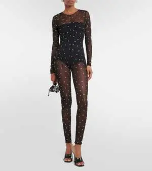 Oseree Gem Embellished Mesh Jumpsuit