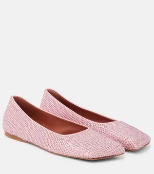 Amina Muaddi Ane Embellished Ballet Flats - Pink