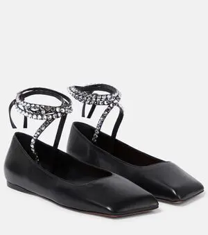 Amina Muaddi Ane Embellished Ballet Flats - Black
