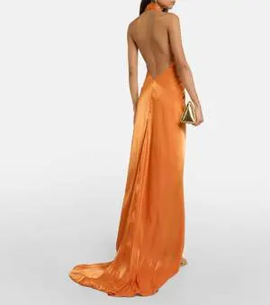 Costarellos Colette Gathered Halterneck Gown - Orange