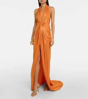 Costarellos Colette Gathered Halterneck Gown - Orange
