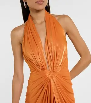 Costarellos Colette Gathered Halterneck Gown - Orange