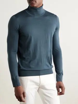 Loro Piana Wish® Virgin Wool Rollneck Sweater - Blue