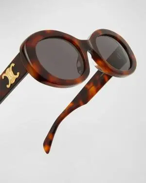 Celine Triomphe Logo Oval Sunglasses - Havana/smoke