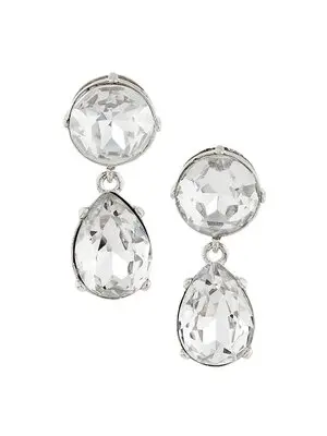 KENNETH JAY LANE Rhodium-plated & Glass Drop Earrings - Crystal