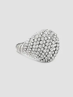 David Yurman Sculpted Cable Pinky Ring In 18k White Gold - Silver