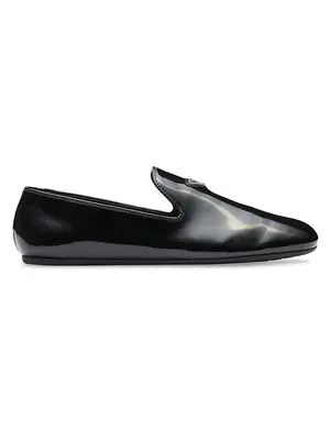 Prada Men's Patent Leather Slip-On Shoes - Black  - Black
