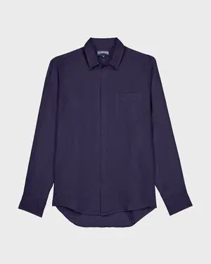 Vilebrequin Linen Shirt Solid Shirt Caroubis - Blue