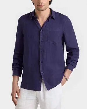 Vilebrequin Linen Shirt Solid Shirt Caroubis - Blue