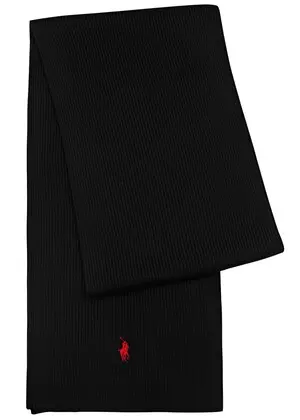 Polo Ralph Lauren Logo-embroidered Ribbed Wool Scarf - Black