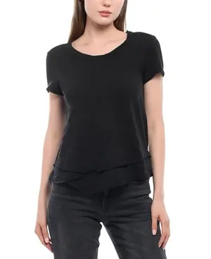 Wilt Tiered Hem Slub Jersey Mock Layer Tee - Black