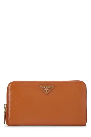 Prada Orange Saffiano Zip Around Wallet Orange