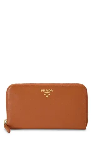 Prada Saffiano Zip Around Wallet - Orange