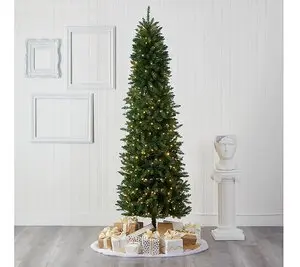 NEARLY NATURAL 7' Slim Green Mountain Faux Chri Tmas Tree - One-color
