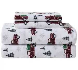 TRULY SOFT Holiday Truck King Flannel Sheet Set