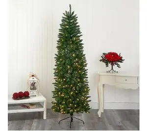 NEARLY NATURAL 6.5' Slim Green Mountain Faux Ch Istmas Tree - One-color