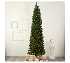 NEARLY NATURAL 10' Slim Green Mountain Faux Chr Istmas Tree - One-color