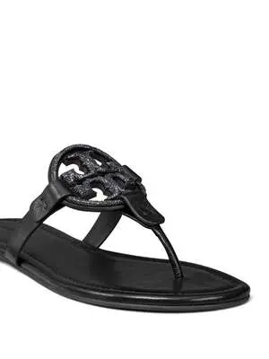 Tory Burch Miller Pavé Leather Flip-flops - Black