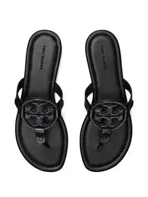 Tory Burch Miller Pavé Leather Flip-flops - Black