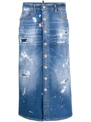Dsquared2 Distressed Denim Midi Skirt - Blue