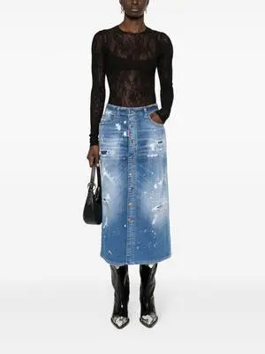 Dsquared2 Distressed Denim Midi Skirt