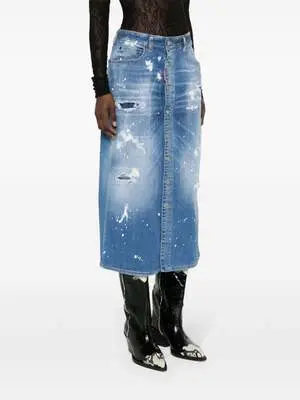 Dsquared2 Distressed Denim Midi Skirt