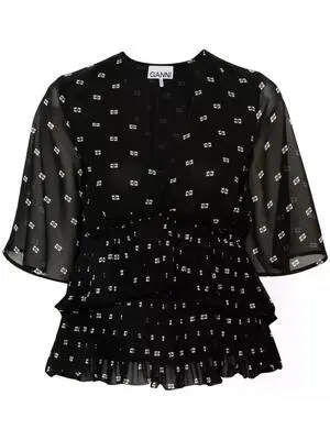 GANNI Graphic-print V-neck Blouse