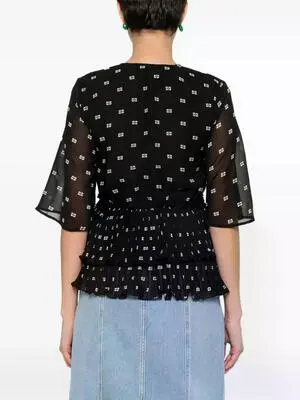 GANNI Graphic-print V-neck Blouse