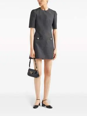 Prada Button-embellished Wool Minidress