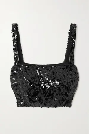 Dolce & Gabbana Cropped Sequined Stretch-tulle Bustier Top