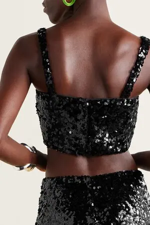 Dolce & Gabbana Cropped Sequined Stretch-tulle Bustier Top