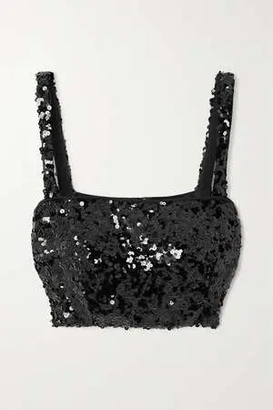 Dolce & Gabbana Cropped Sequined Stretch-tulle Bustier Top