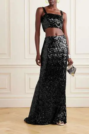 Dolce & Gabbana Cropped Sequined Stretch-tulle Bustier Top