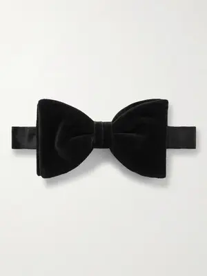 Mr P. Pre-tied Cotton-velvet Bow Tie - Black